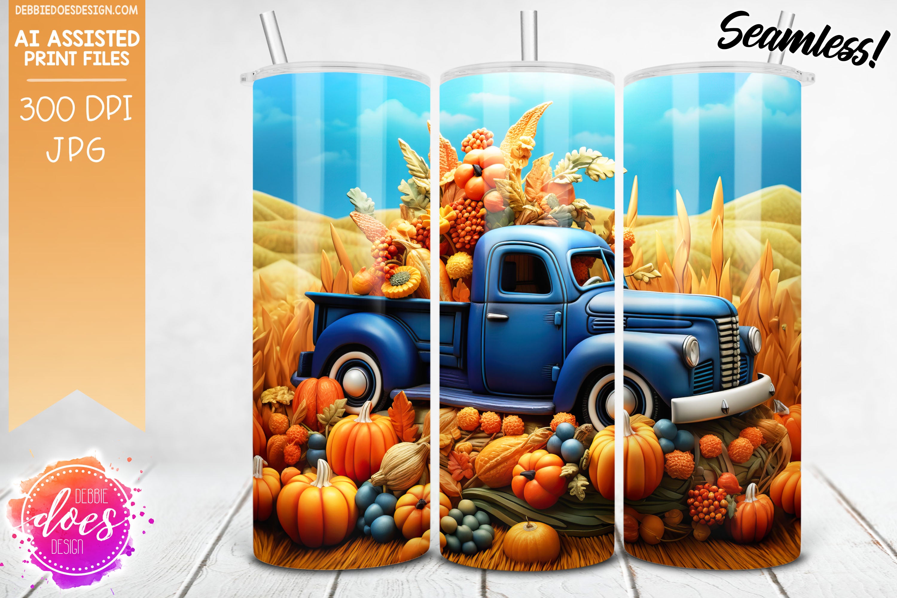 3D Clay Navy Fall Harvest Truck - Tumbler - Seamless - AI Assisted Pri ...