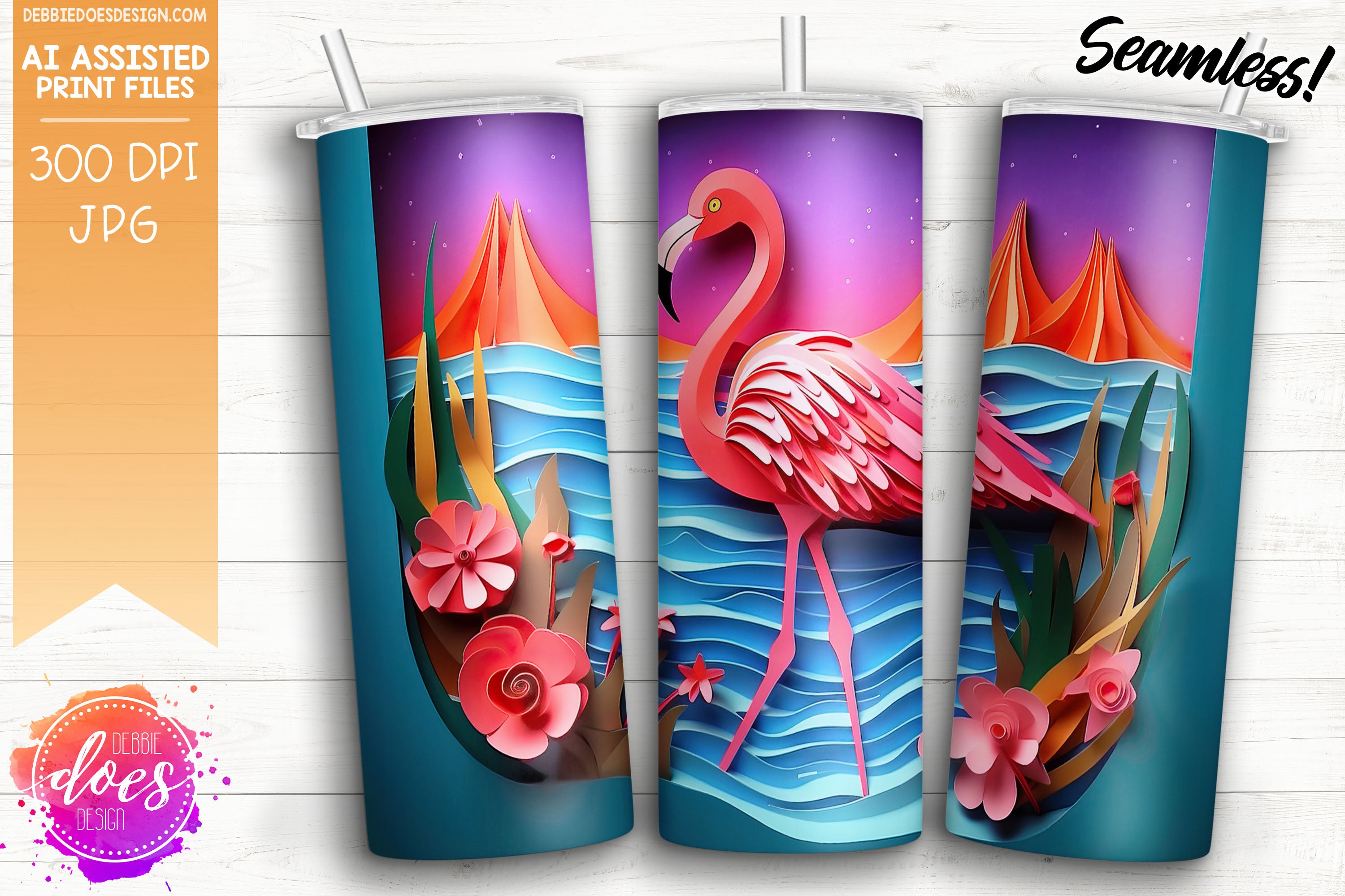 3D Paper Pink Flamingo 1 - Tumbler - Printable/Sublimation Design ...
