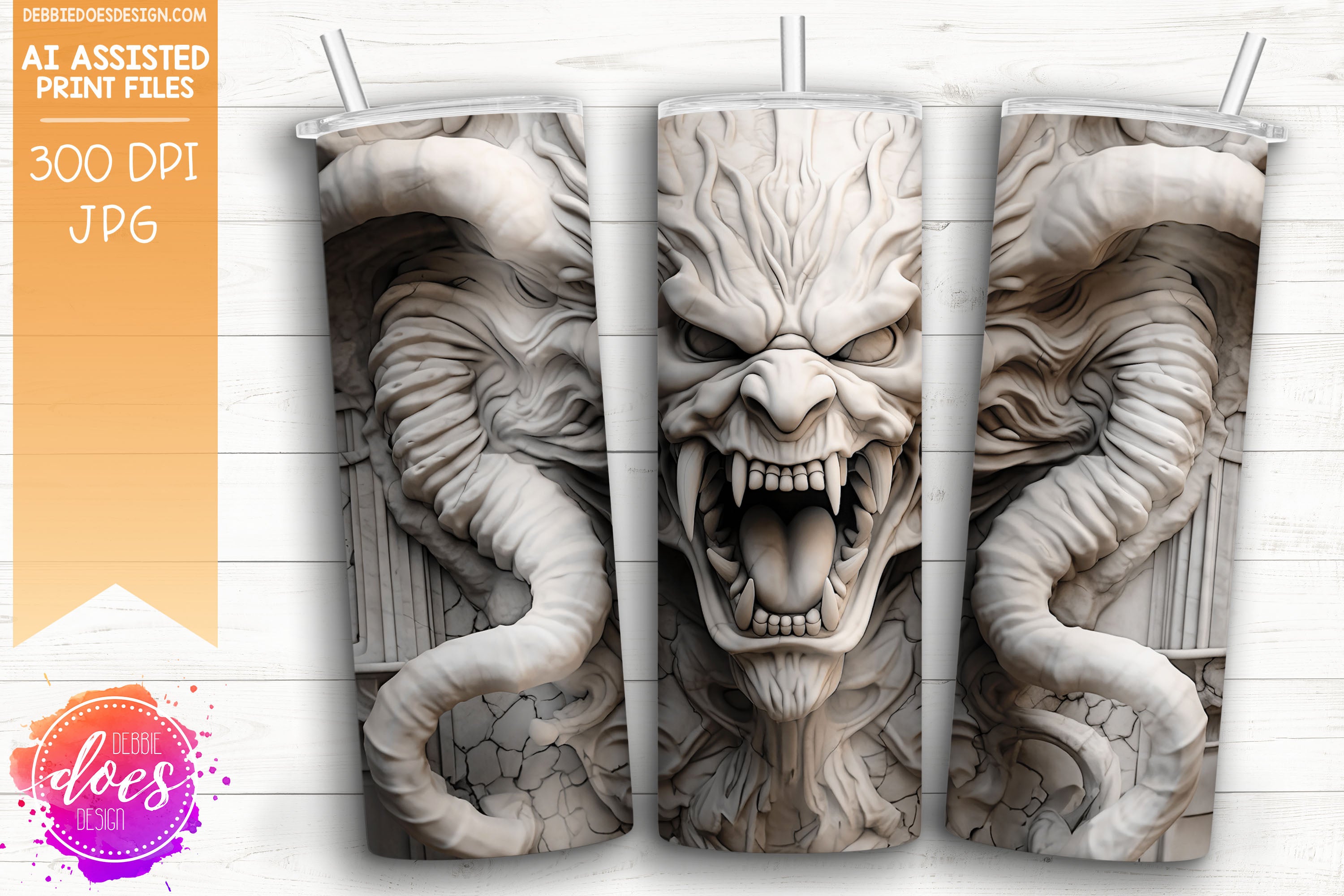 3D Sculpted Clay Demon 1 - 3D Tumbler - Printable/Sublimation Design ...