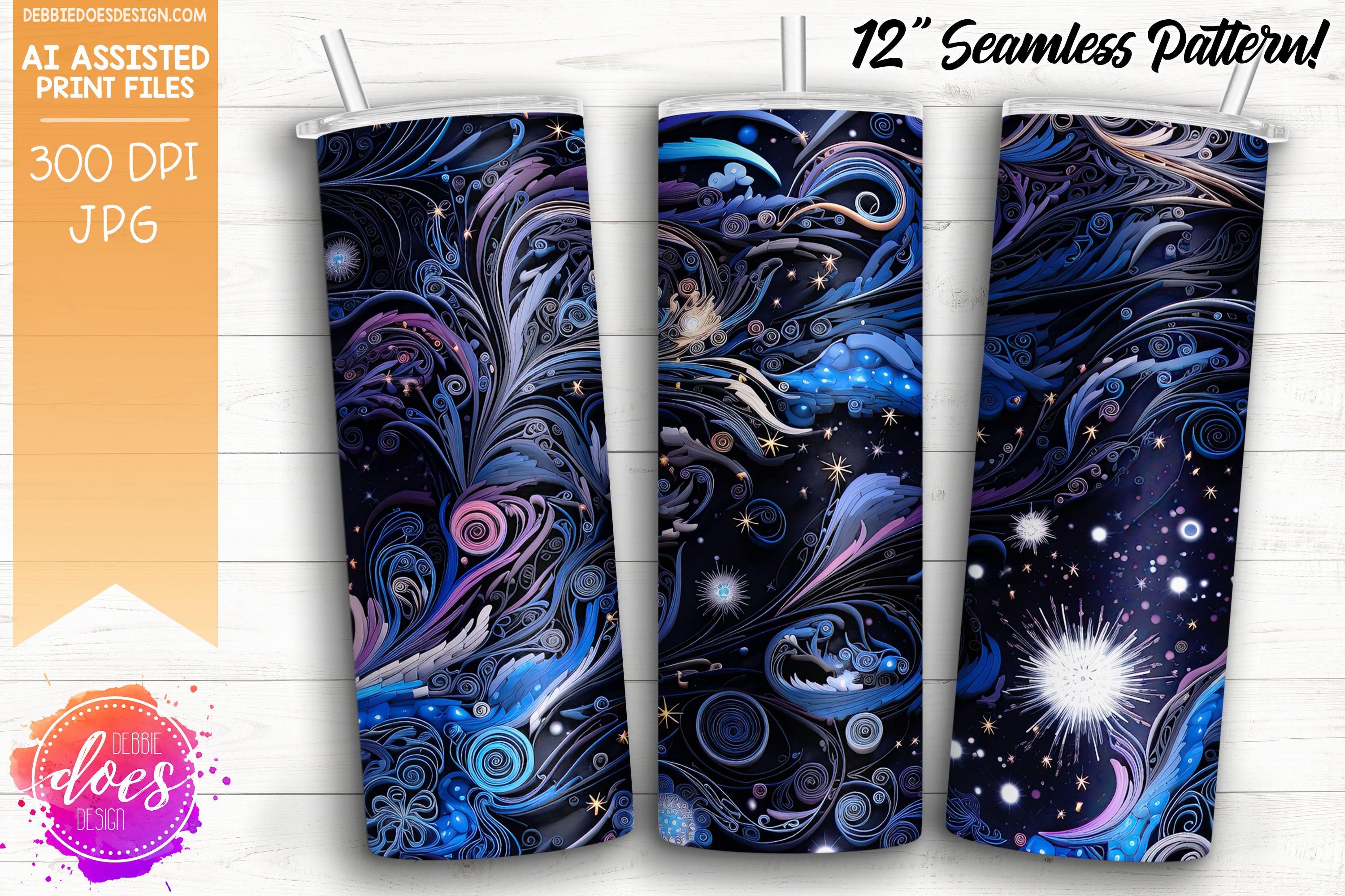 Paper Quilling - Night Sky 2 - Seamless Pattern - AI Assisted Design E ...