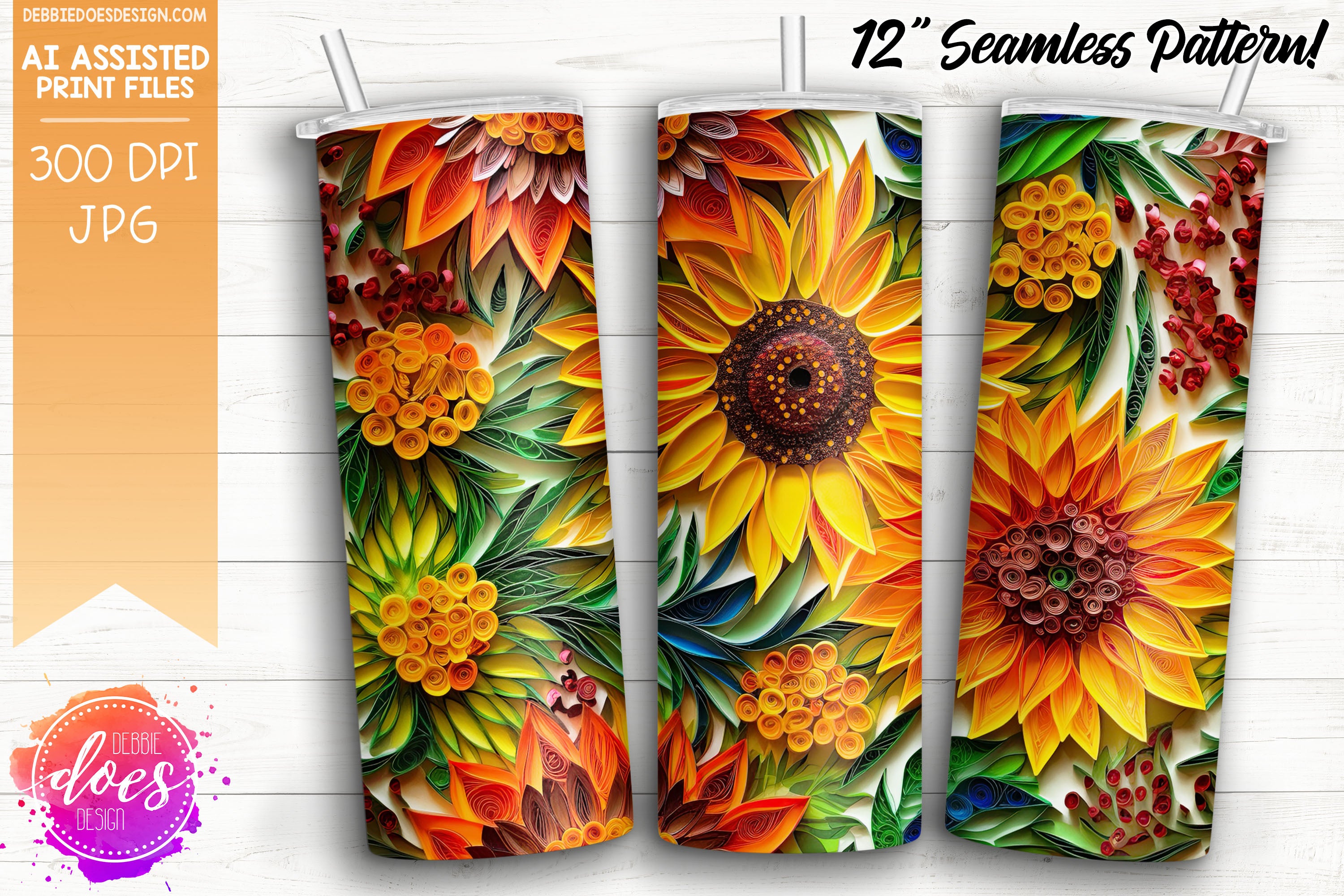Paper Quilling - Sunflower - Seamless Pattern - Design Elements ...