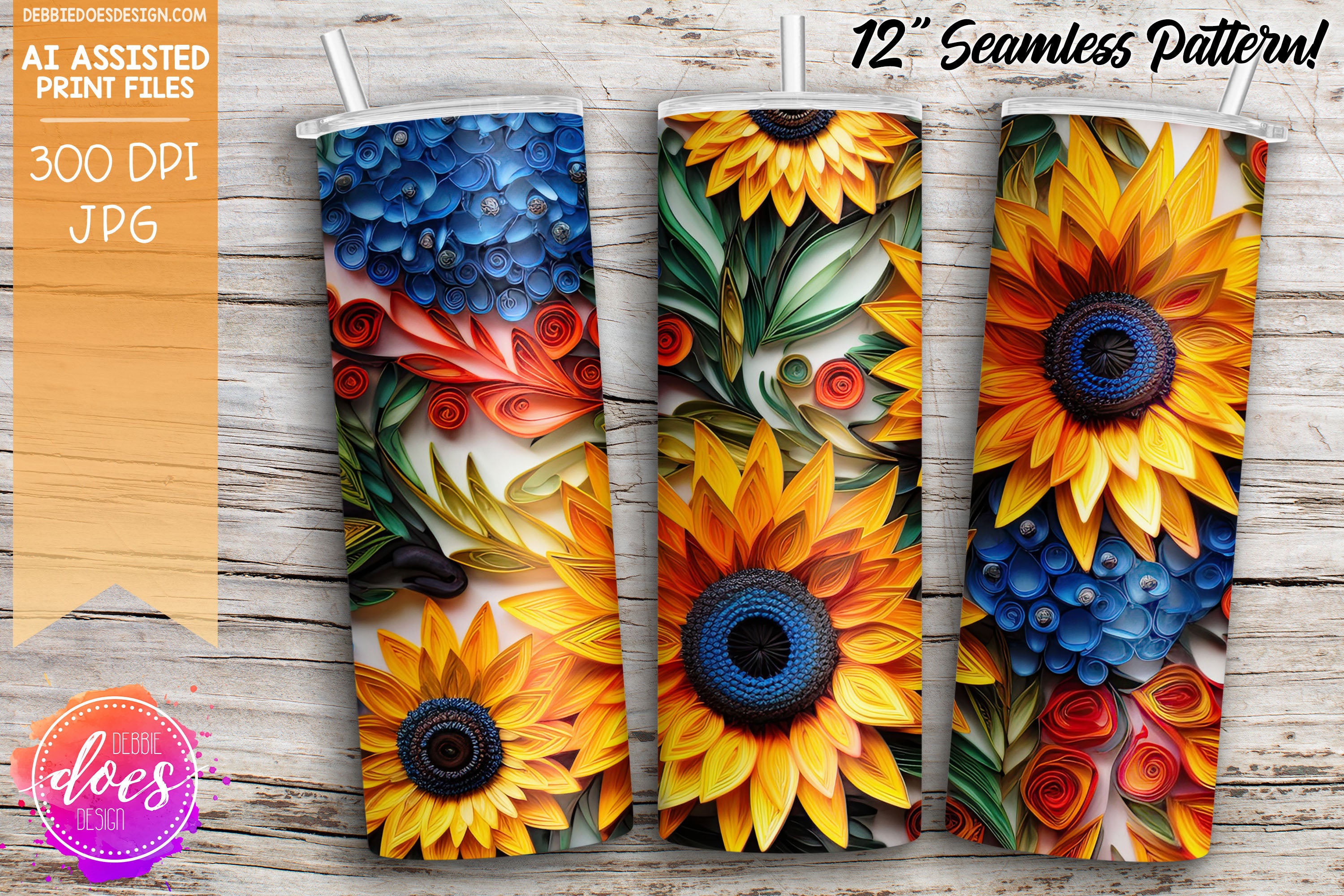 Paper Quilling - Sunflowers Red and Blue 3 - Seamless Pattern - Design ...