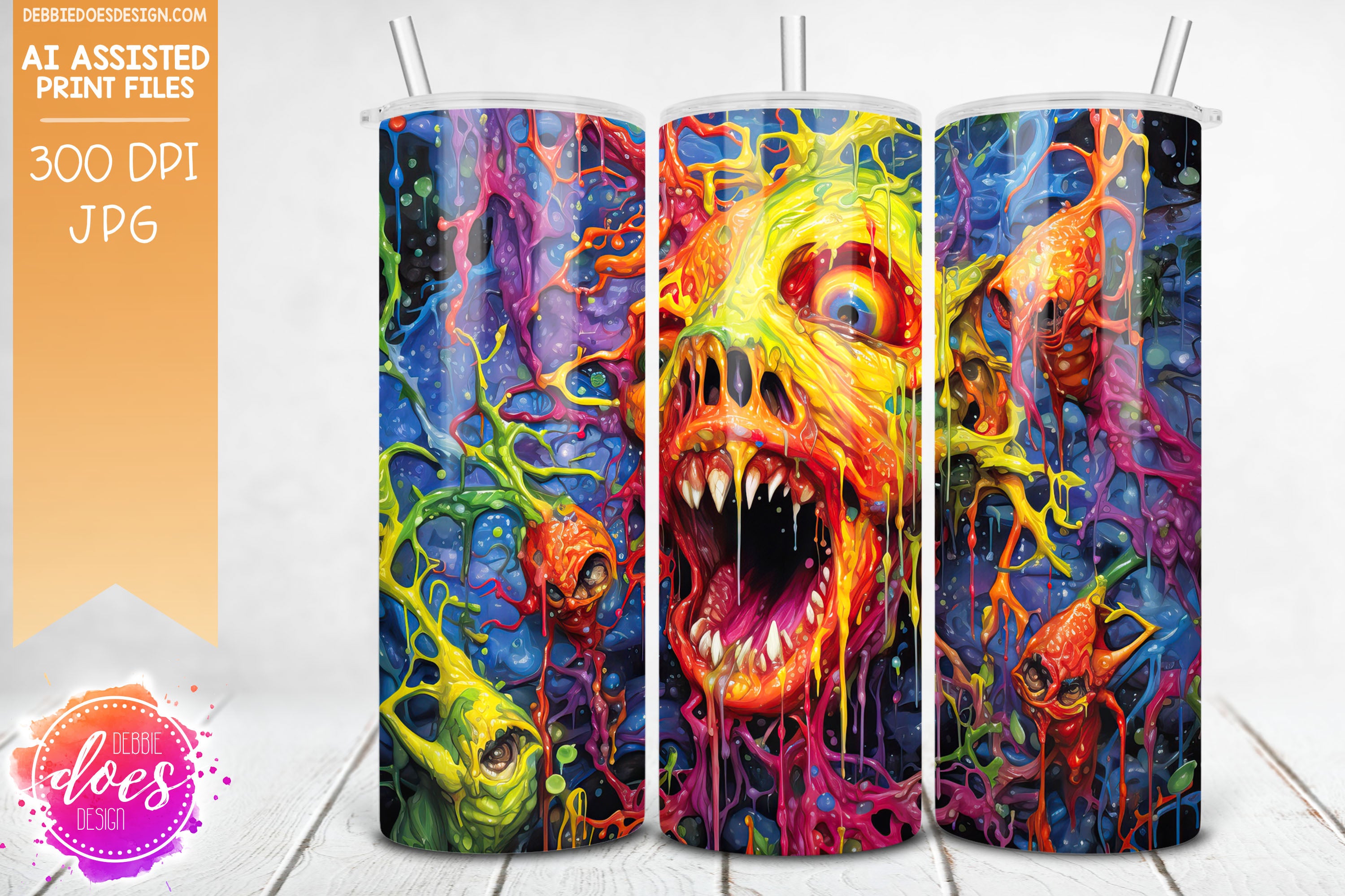 Thick Acrylic Painting - Monsters 4 - Tumbler - Printable/Sublimation ...