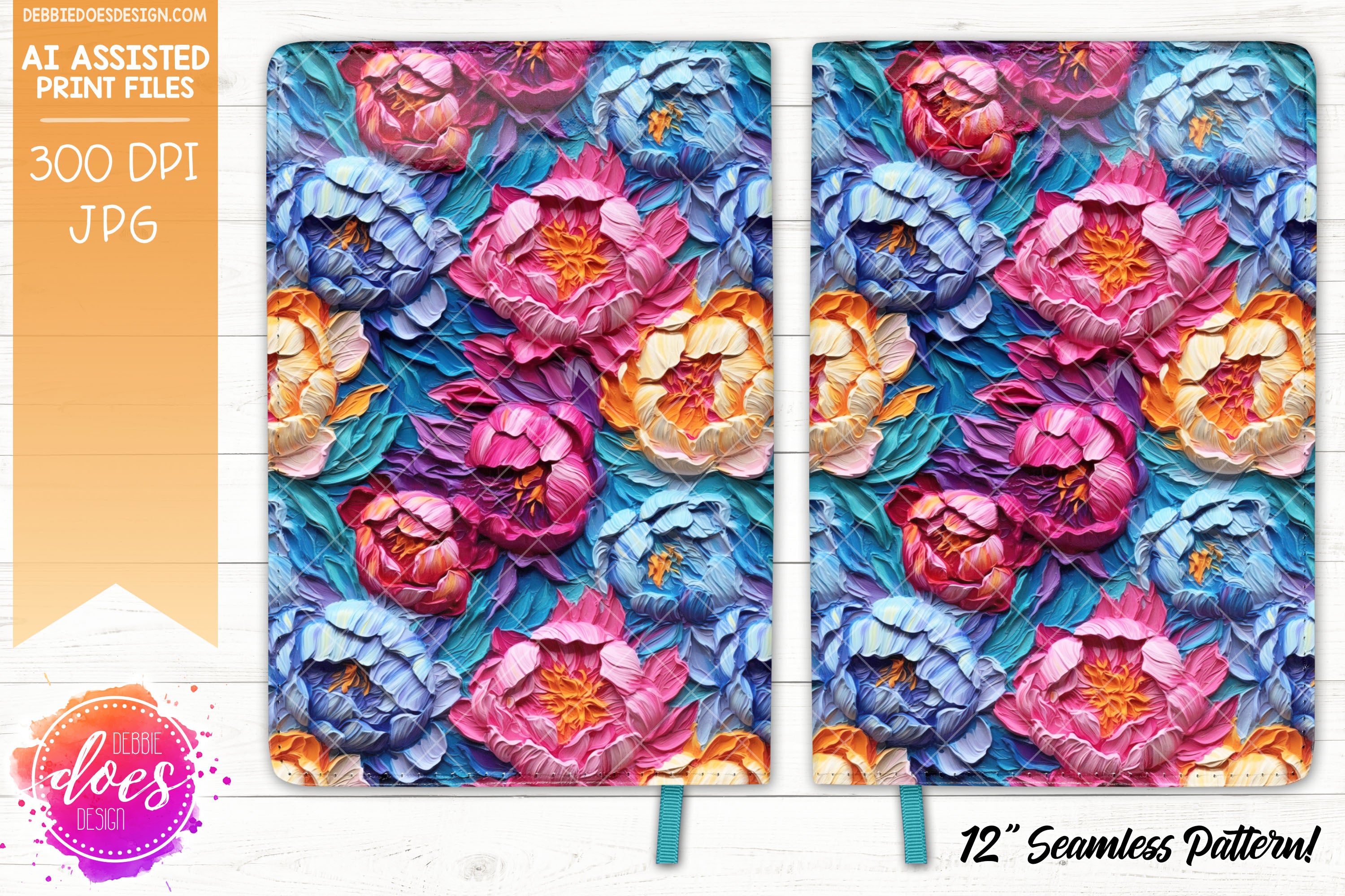 Thick Acrylic Painting - Blue Pink Yellow Peonies 1 - Seamless Pattern ...