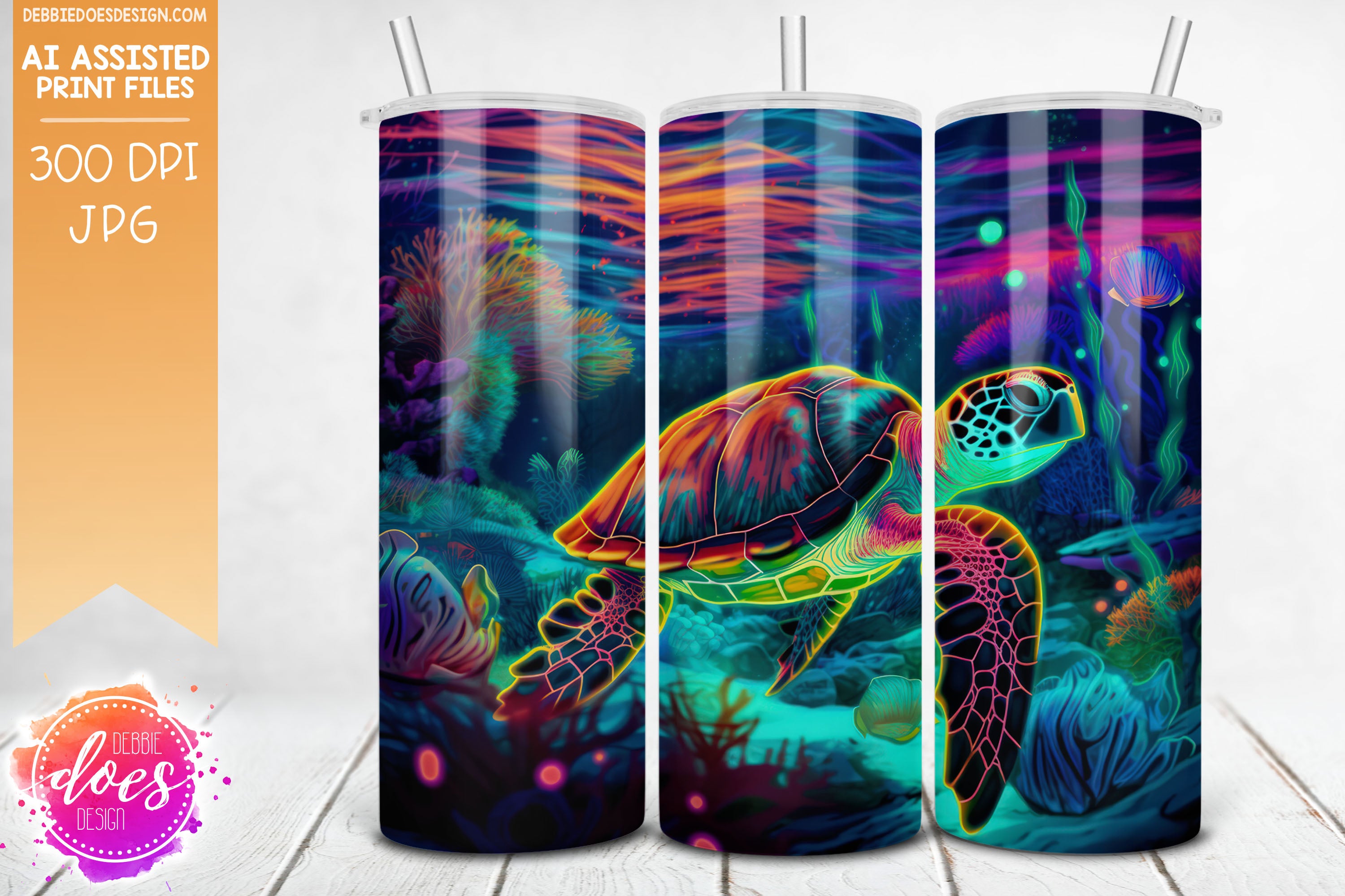 Neon Sea Turtles 3 - Tumbler - Printable/Sublimation Design – Debbie ...