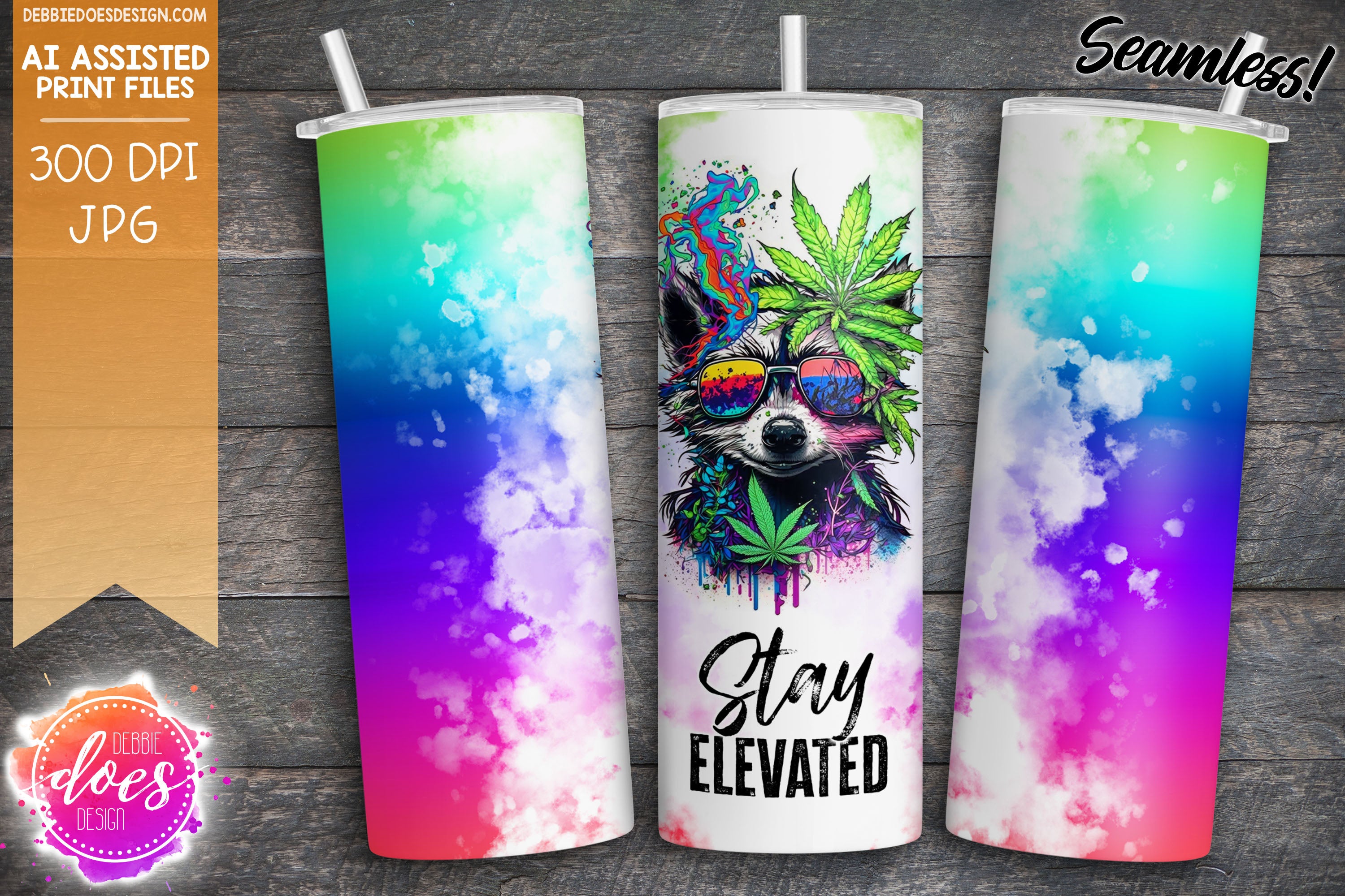 Stay Elevated - Raccoon Cannabis Painting 1 - Tumbler - AI Assisted Pr– Debbie Does Design